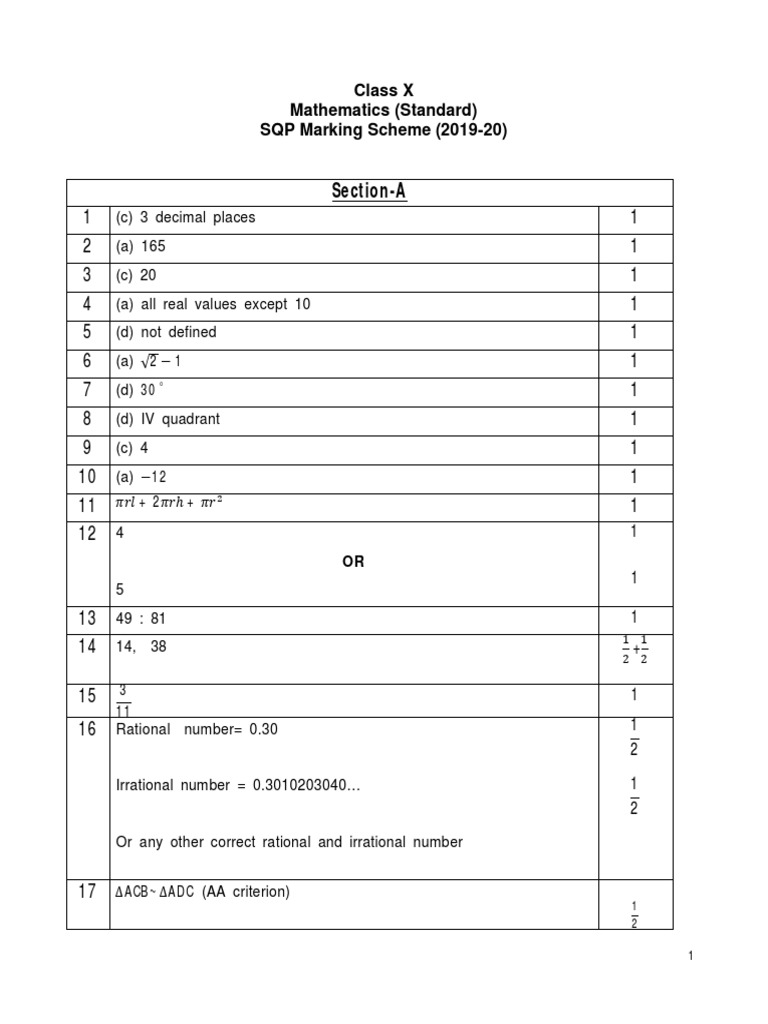 Class X Maths Marking Scheme 2019-20 | PDF | Triangle | Trigonometric ...