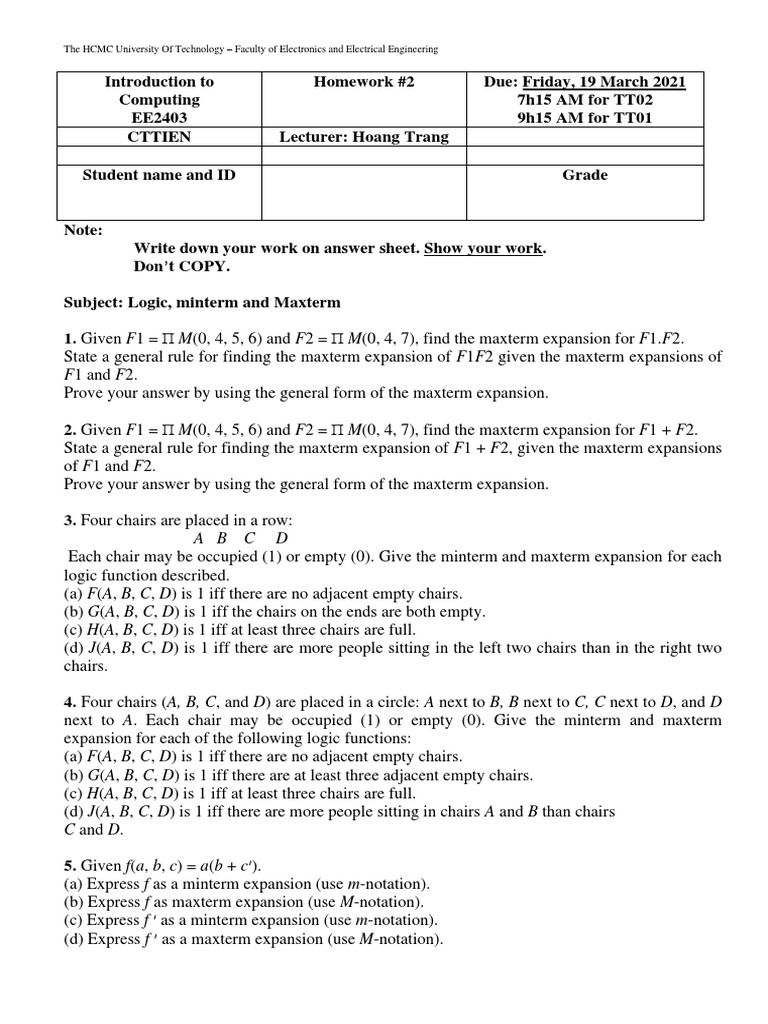 EE2403-Intro To computing-S2-20-21-HW2 | PDF | Computer Science | Logic