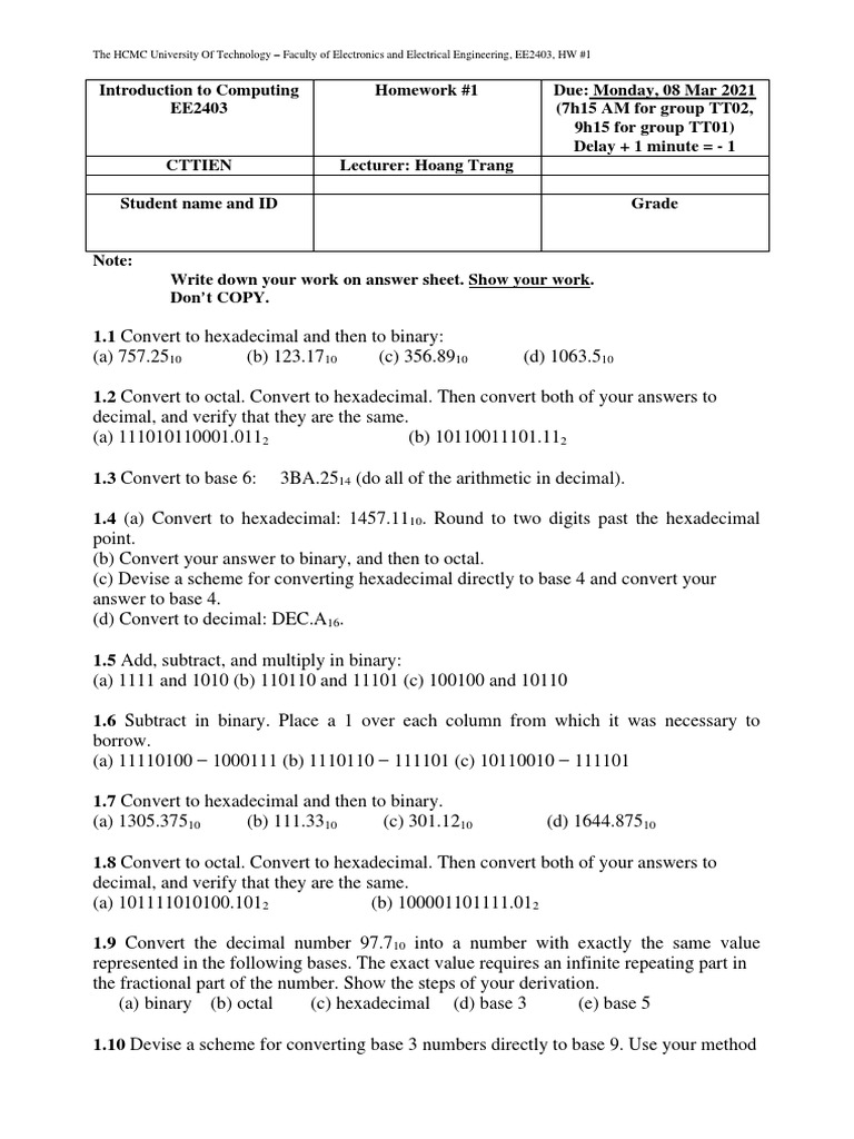 EE2403-Intro To computing-S2-20-21-HW1 | PDF | Notation | Arithmetic
