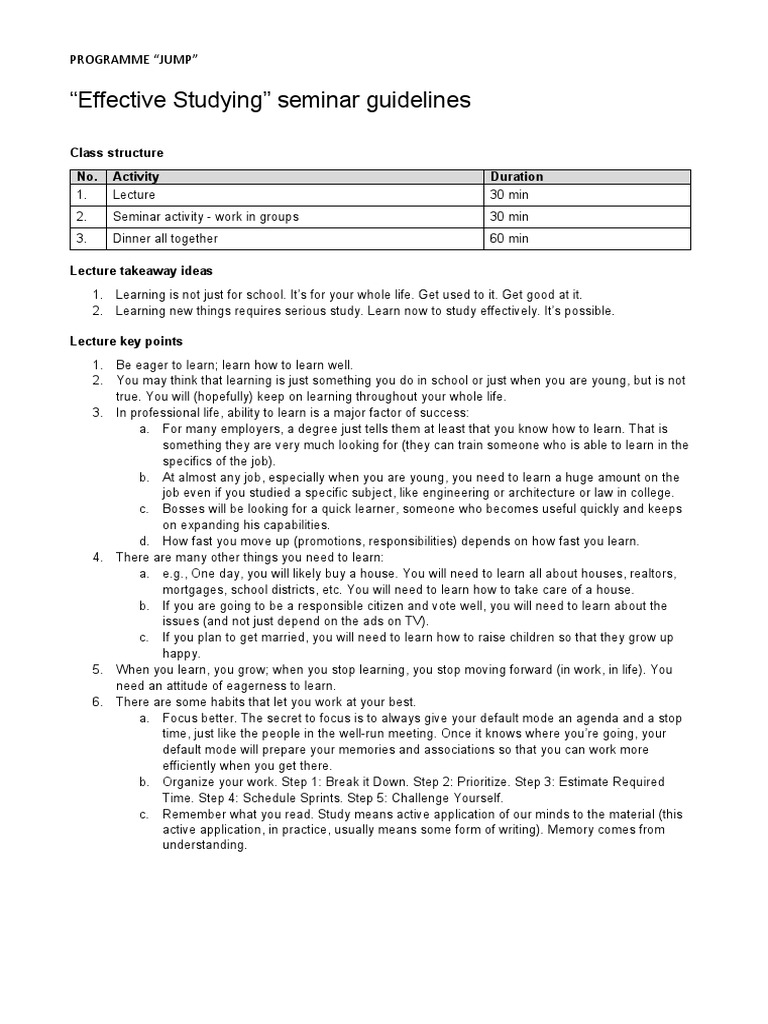 Effective Studying - Seminar Guidelines - v1.0 | PDF | Teaching | Human ...