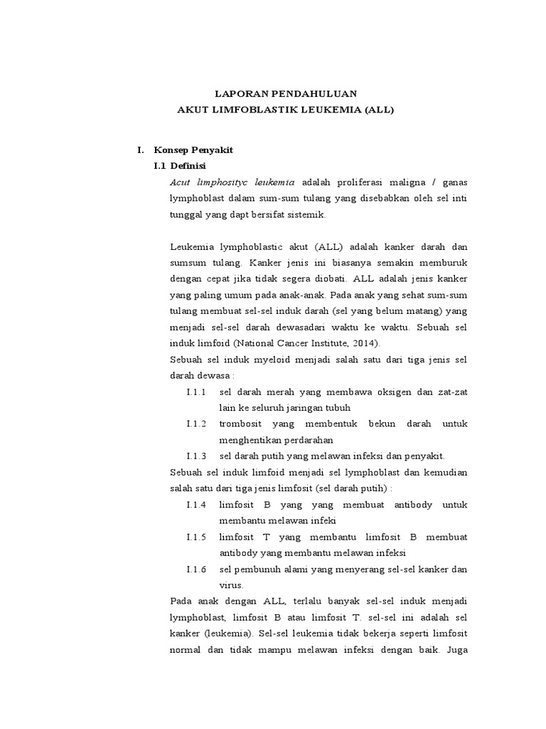 LP Akut Limfoblastik Leukemia (ALL) | PDF | Pengembangan Diri | Kesehatan Holistik