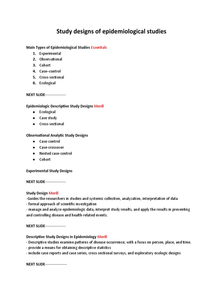 Overview of Epidemiological Study Designs | PDF | Cohort Study ...