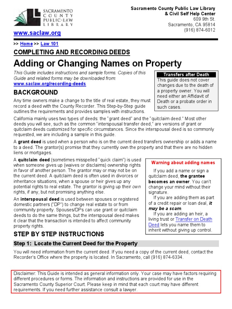 Adding or Changing Names On Property: Completing and Recording Deeds | PDF | Concurrent Estate ...