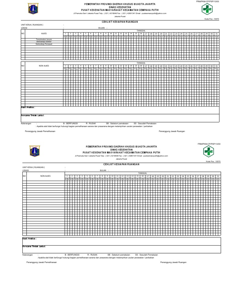Ceklist Kesiapan Ruangan Puskesmas | PDF