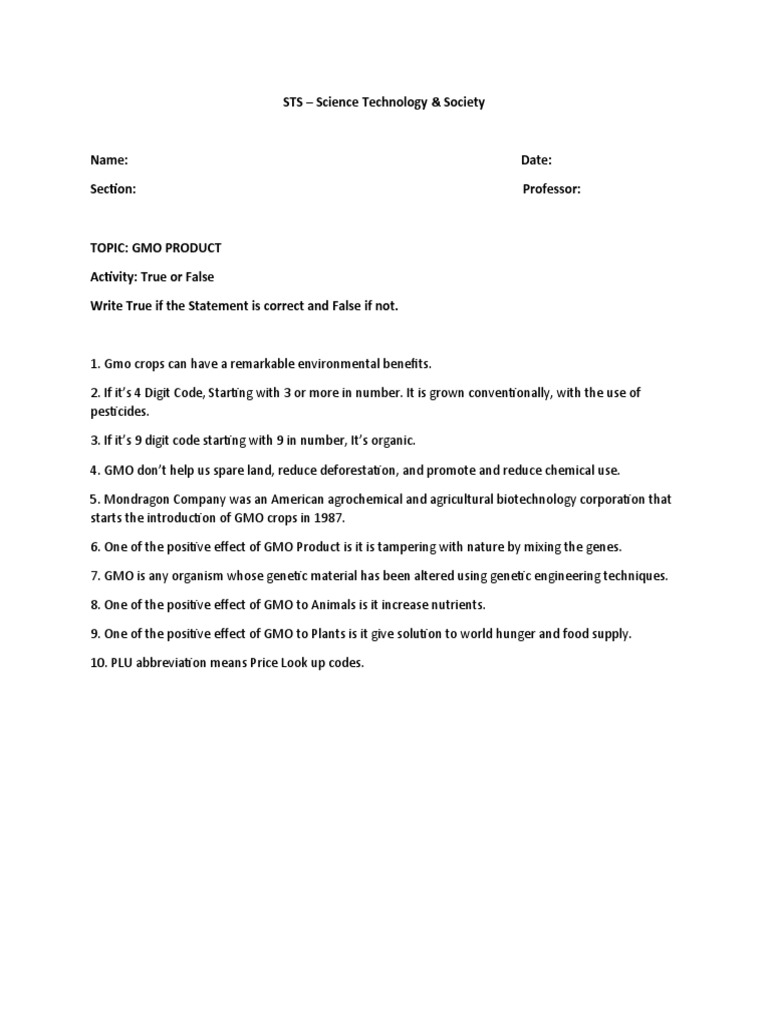 Activity GMO PRODUCTS | PDF | Wellness | Science & Mathematics