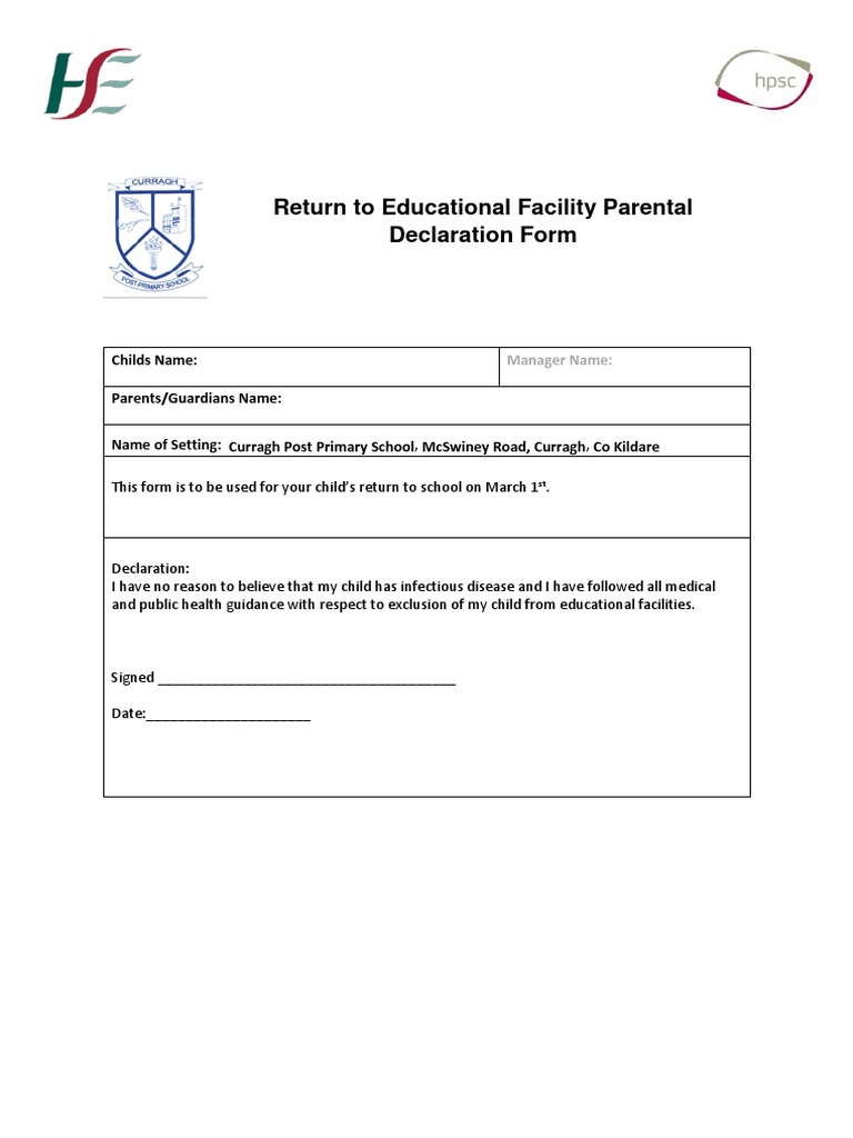 Return To School Form April 12 | PDF