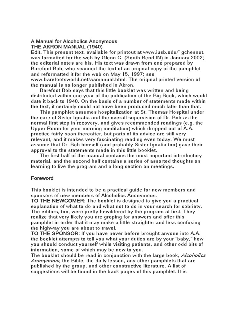 Akron Manual | PDF | Alcoholics Anonymous | Twelve Step Program