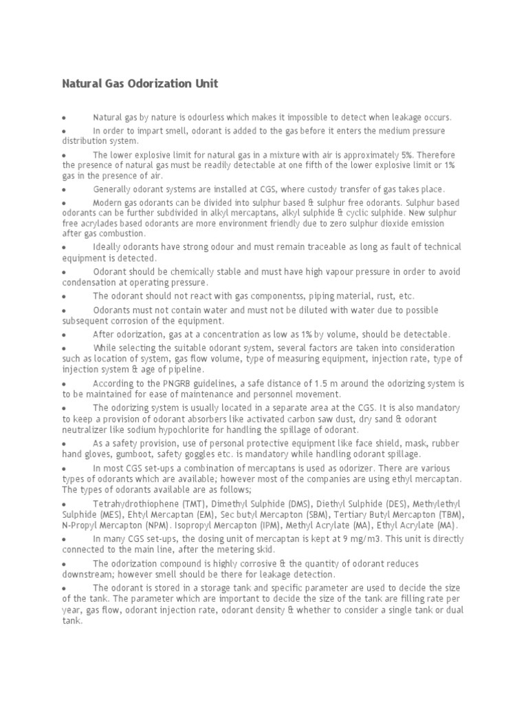 Natural Gas Odorization Unit | PDF | Natural Gas | Gases