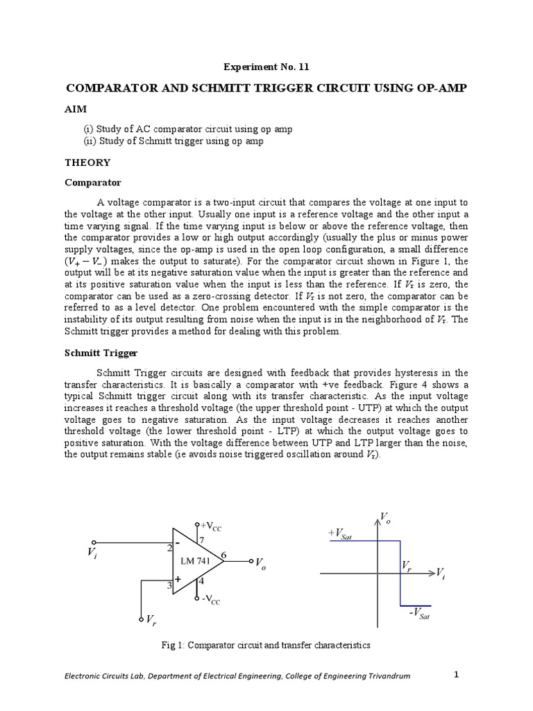 Comparator and Schmitt Trigger Circuit Using Op-Amp: Experiment No. 11 ...