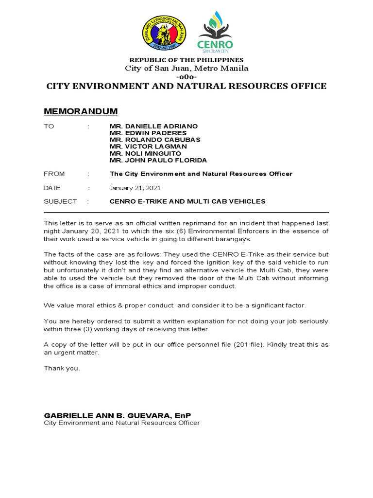 City Environment and Natural Resources Office: Memorandum | PDF