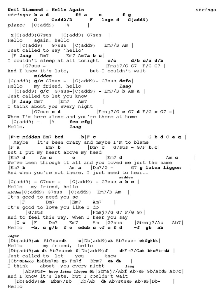Hello Again - Neil Diamond Chords | PDF