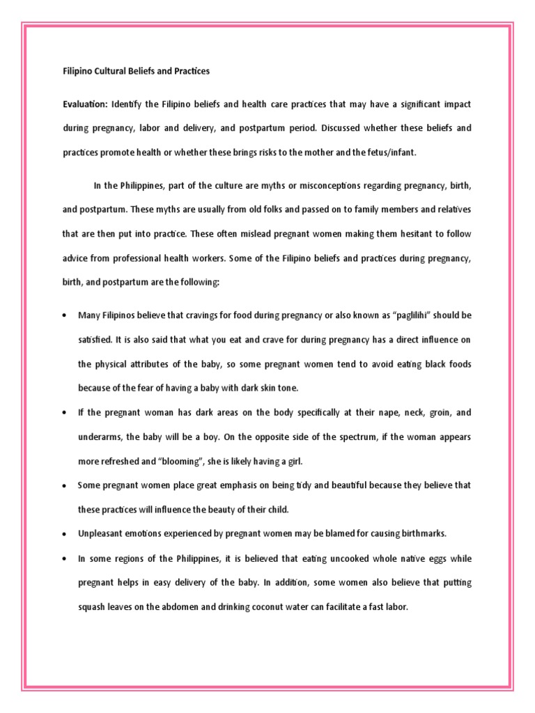 Filipino Pregnancy Beliefs and Practices | PDF | Pregnancy | Maternal ...
