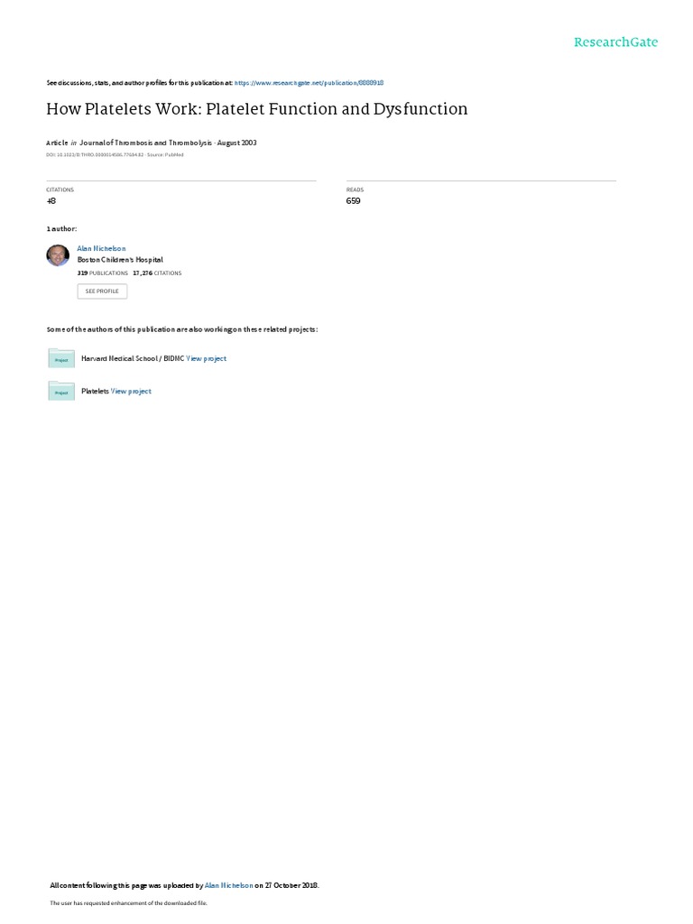 Journal How Platelets Work - Platelet Function and Dysfunction | PDF | Platelet | Coagulation