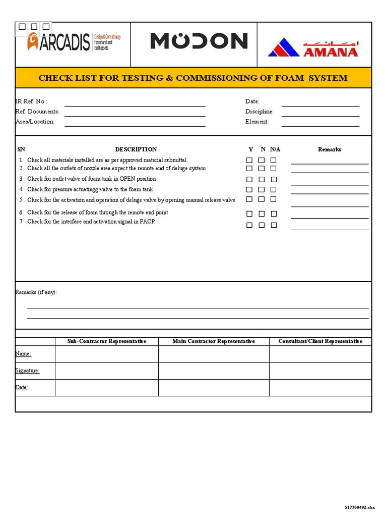 Checklist T & C Foam System | PDF