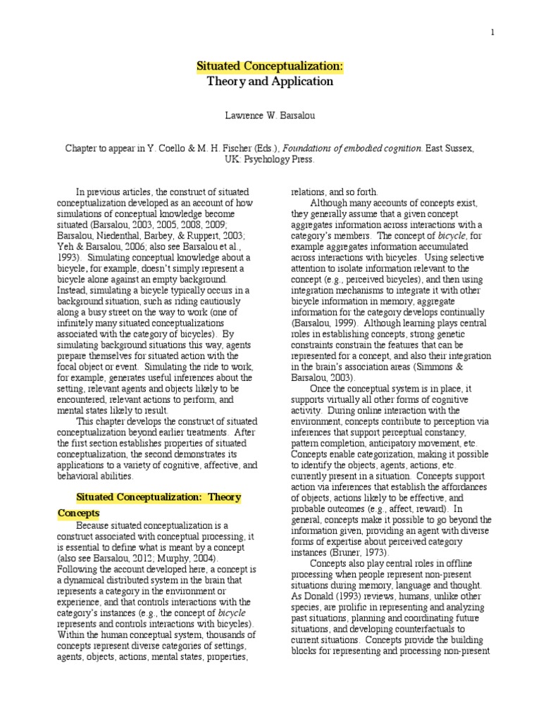 Barsalou - 2015 - SITUATED CONCEPTUALIZATION | PDF | Perception | Concept Barsalou - 2015 - SITUATED CONCEPTUALIZATION | PDF | Perception | Concept