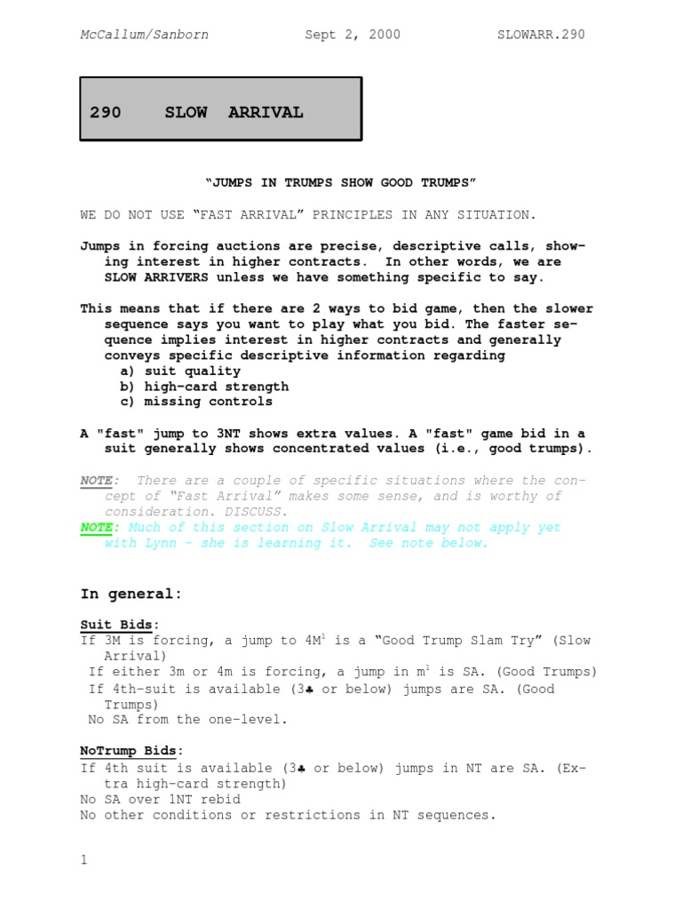 290 Slow Arrival: Mccallum/Sanborn Sept 2, 2000 Slowarr.290 | PDF ...