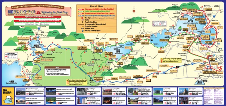 A Guide Map of Sightseeing Bus Routes Around Lake Kawaguchiko ...