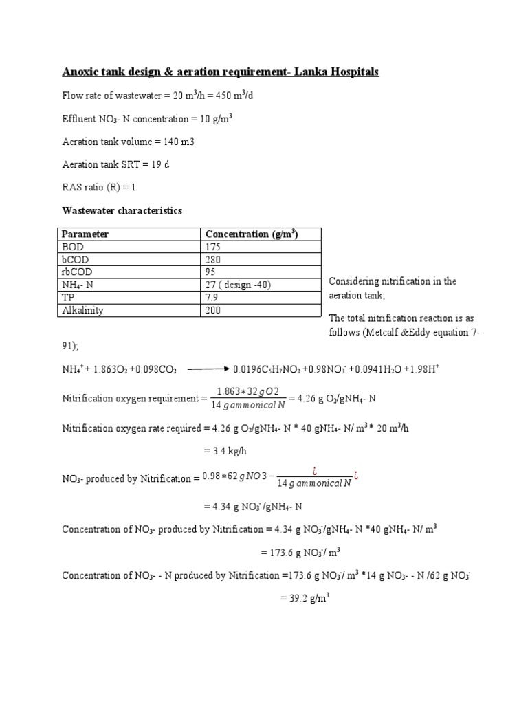 Anoxic Tank Design & Aeration Requirement-Lanka Hospitals: Wastewater ...