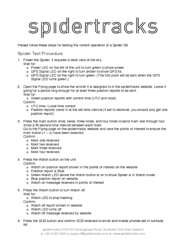Spider S6 Test Procedure | PDF