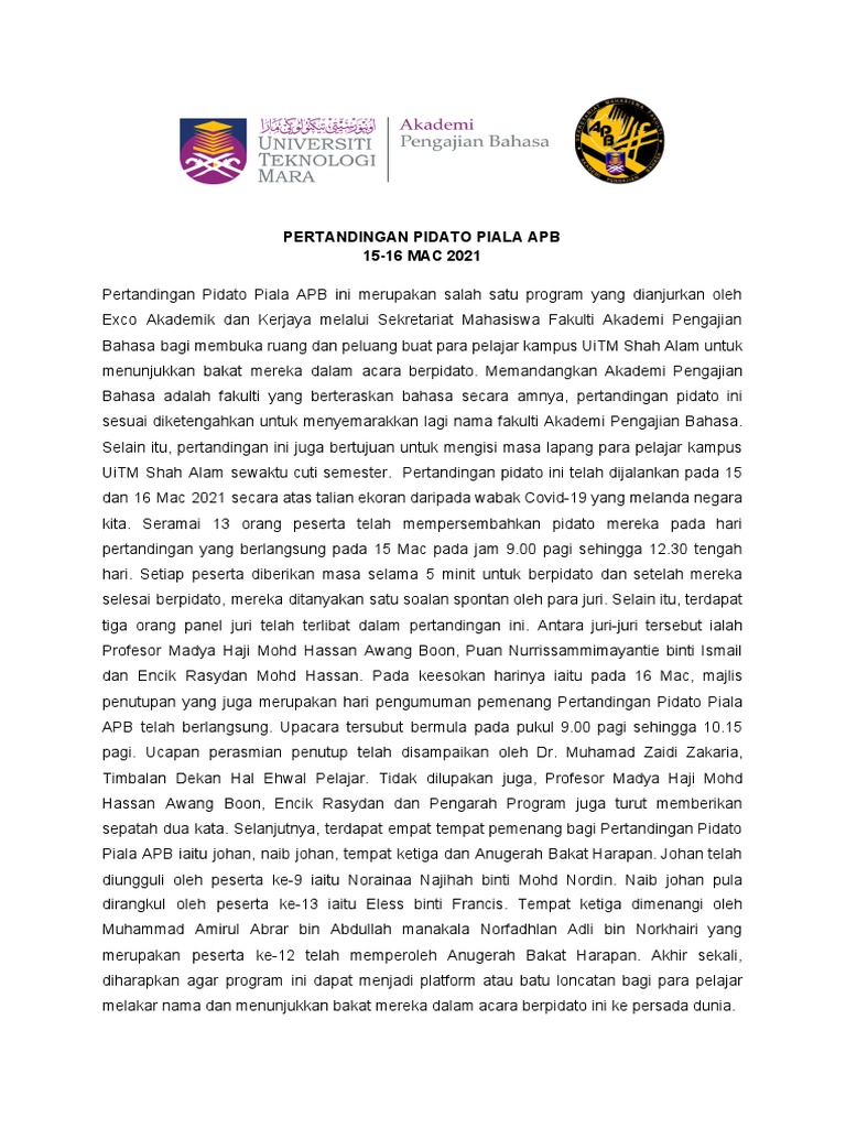 Pertandingan Pidato Piala Apb | PDF