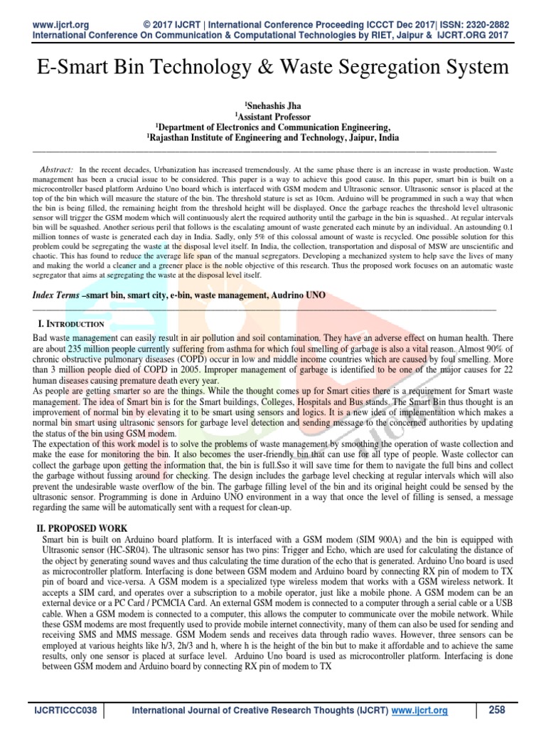 E-Smart Bin Technology & Waste Segregation System | PDF | Modem ...