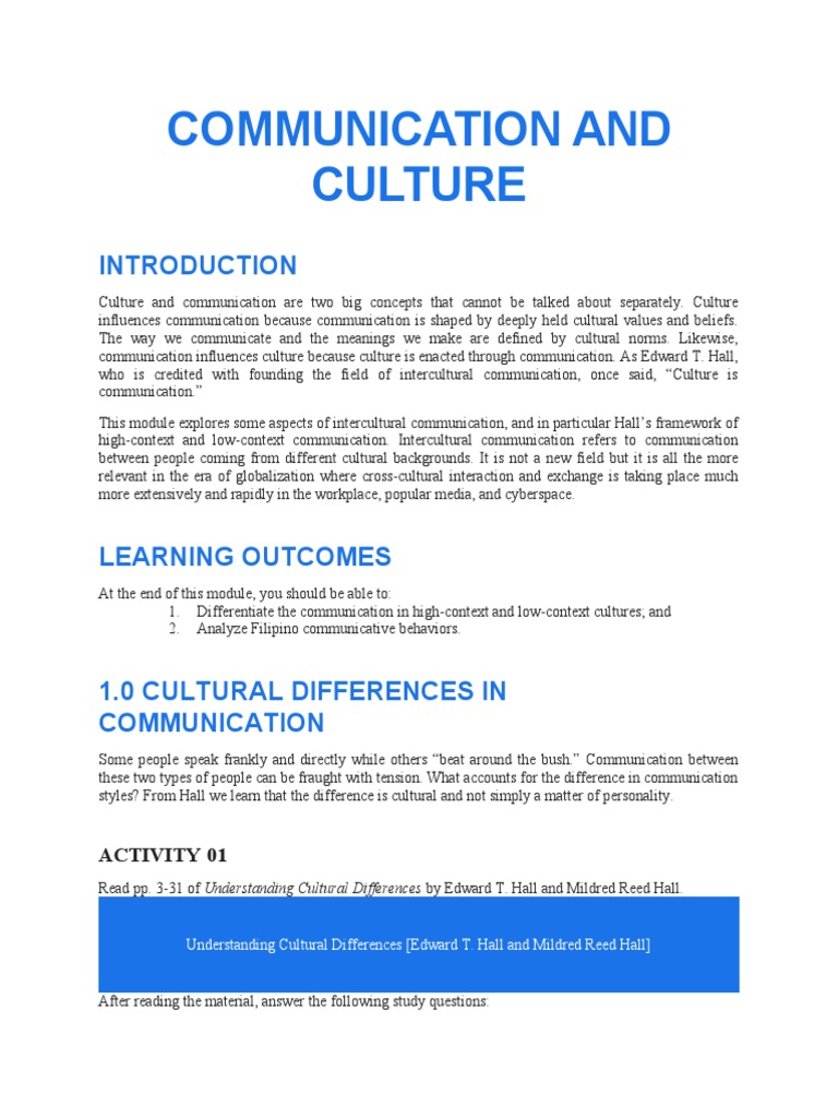 3 - Communication and Culture | PDF | Cross Cultural Communication ...