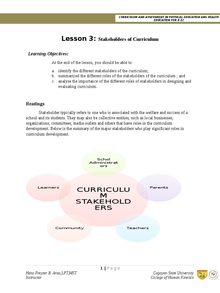 Lesson 3 Curriculum Stakeholders | PDF | Curriculum | Syntax