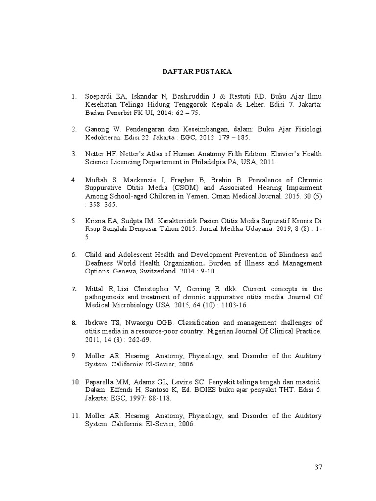 DAFTAR PUSTAKA (Meningitis Otogenik Ec OMSK Maligna) | PDF | Health Sciences | Medical Specialties
