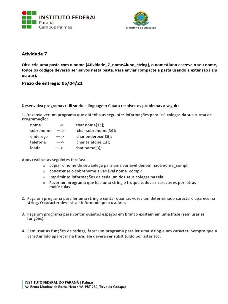 Atividade 7 - Strings | PDF