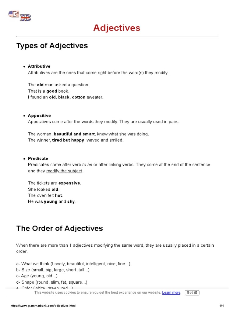 Adjectives Rules Explanations - GrammarBank | PDF | Linguistic Typology ...