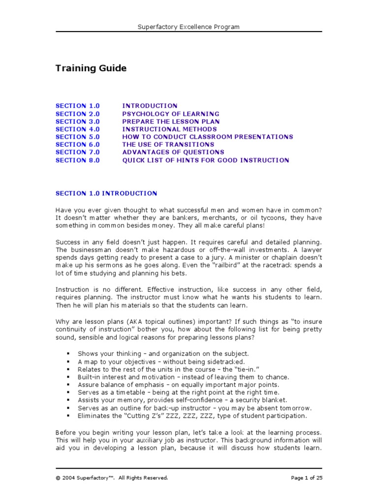 Training Guide: Section 1.0 Section 2.0 Section 3.0 Section 4.0 Section ...