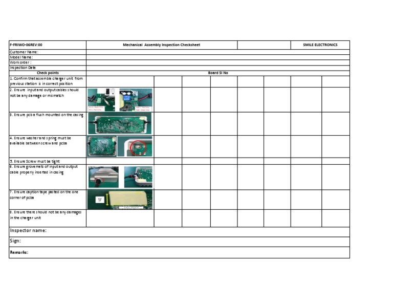 Product Inspection - Mechanical Assembly Inspection Checksheet | PDF