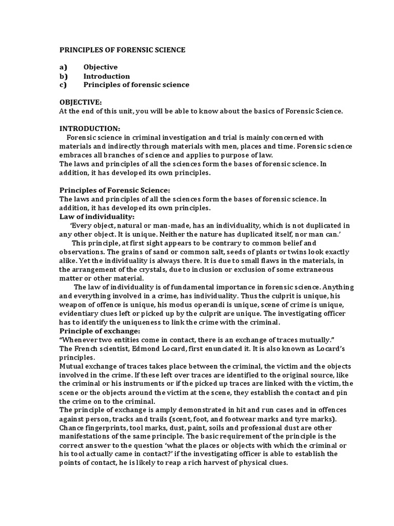 Principles of Forensic Science | PDF | Crime Scene | Crime Thriller