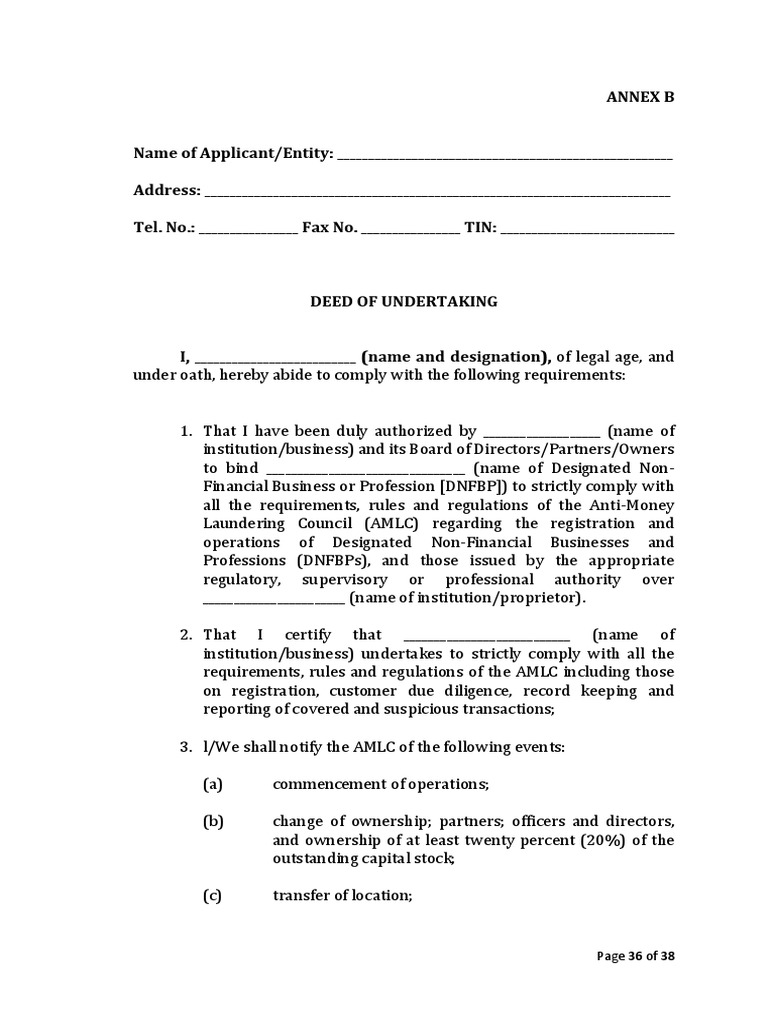 Deeds of Undertaking Forms | PDF | Policy | Civil Law (Common Law)