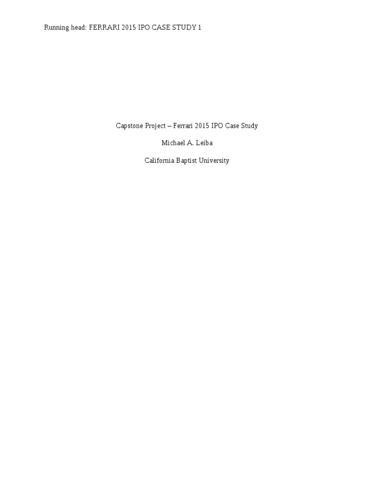 Running Head: FERRARI 2015 IPO CASE STUDY 1 | PDF | Discounted Cash ...