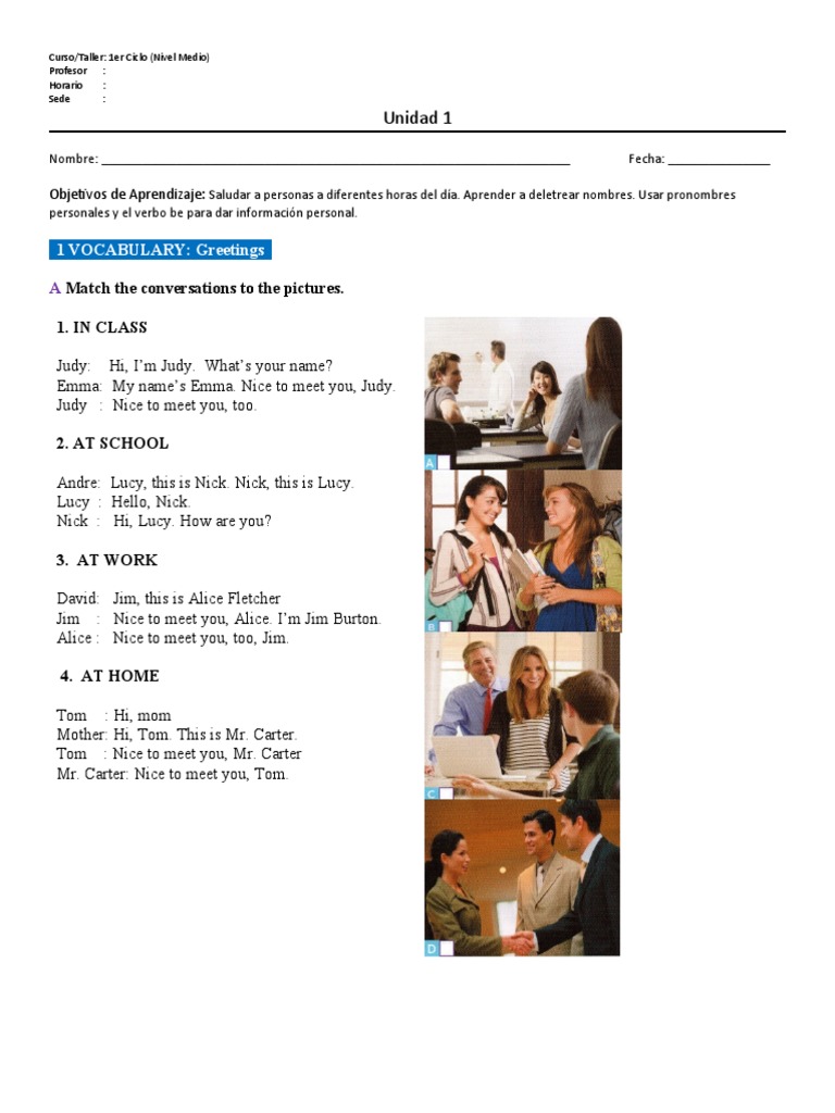 Unidad 1: 1 VOCABULARY: Greetings | PDF | Linguistics | Human Communication