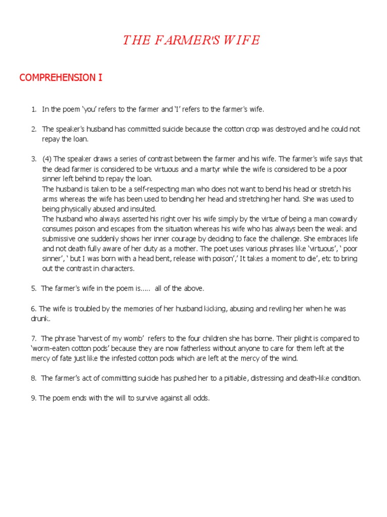 Hefarmerswife T: Comprehension I | PDF