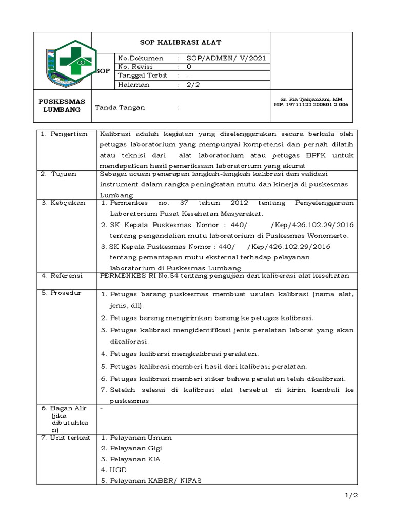 Sop Kalibrasi | PDF
