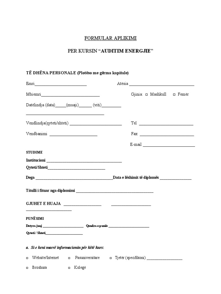 FORMULAR APLIKIMI Kursi Auditit | PDF