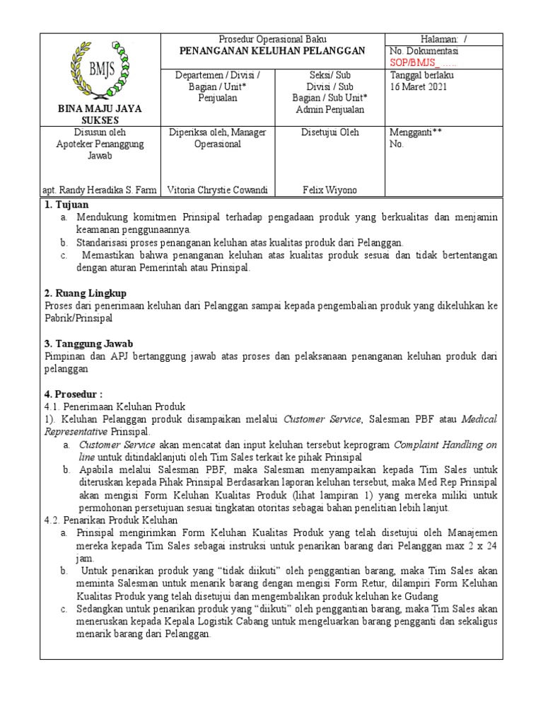 Pob Penanganan Keluhan Pelanggan | PDF