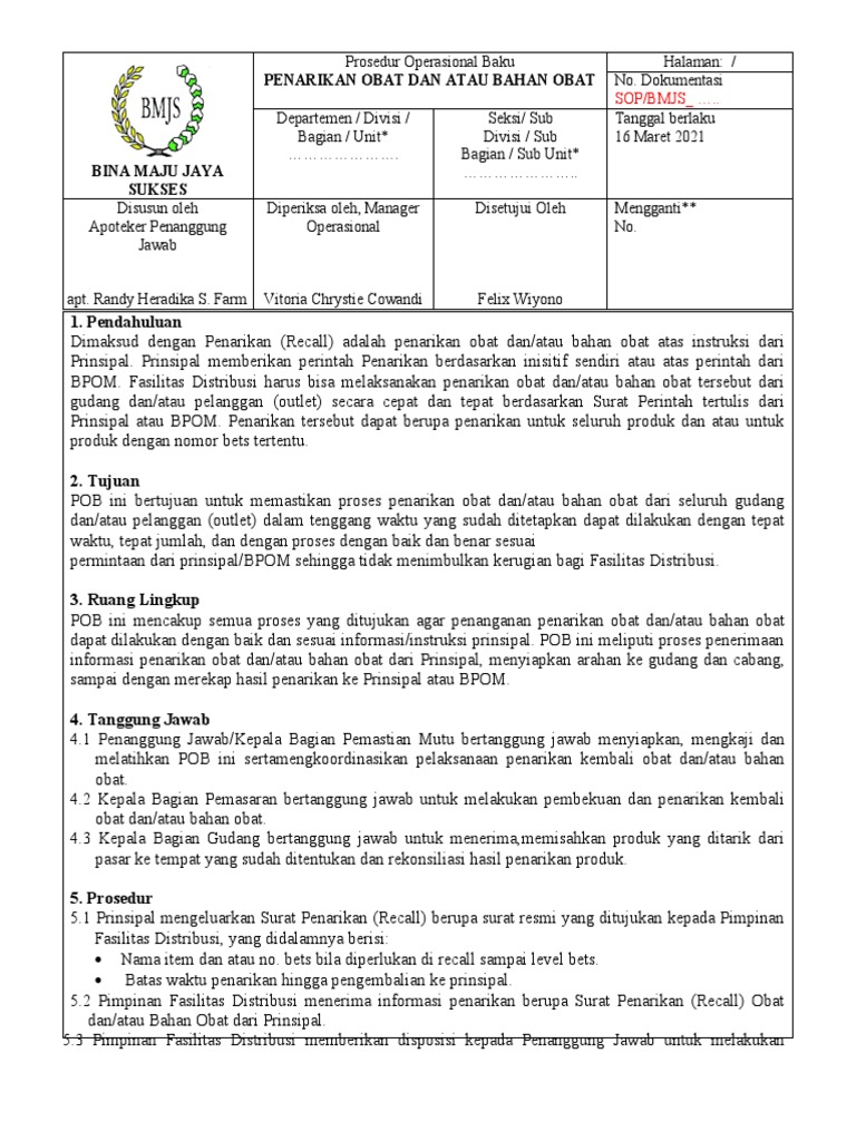 Pob Penarikan Obat Dan Atau Bahan Obat Pdf