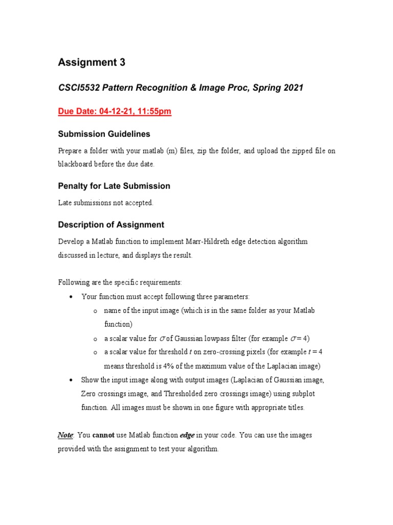 Assignment 3: CSCI5532 Pattern Recognition & Image Proc, Spring 2021 | PDF