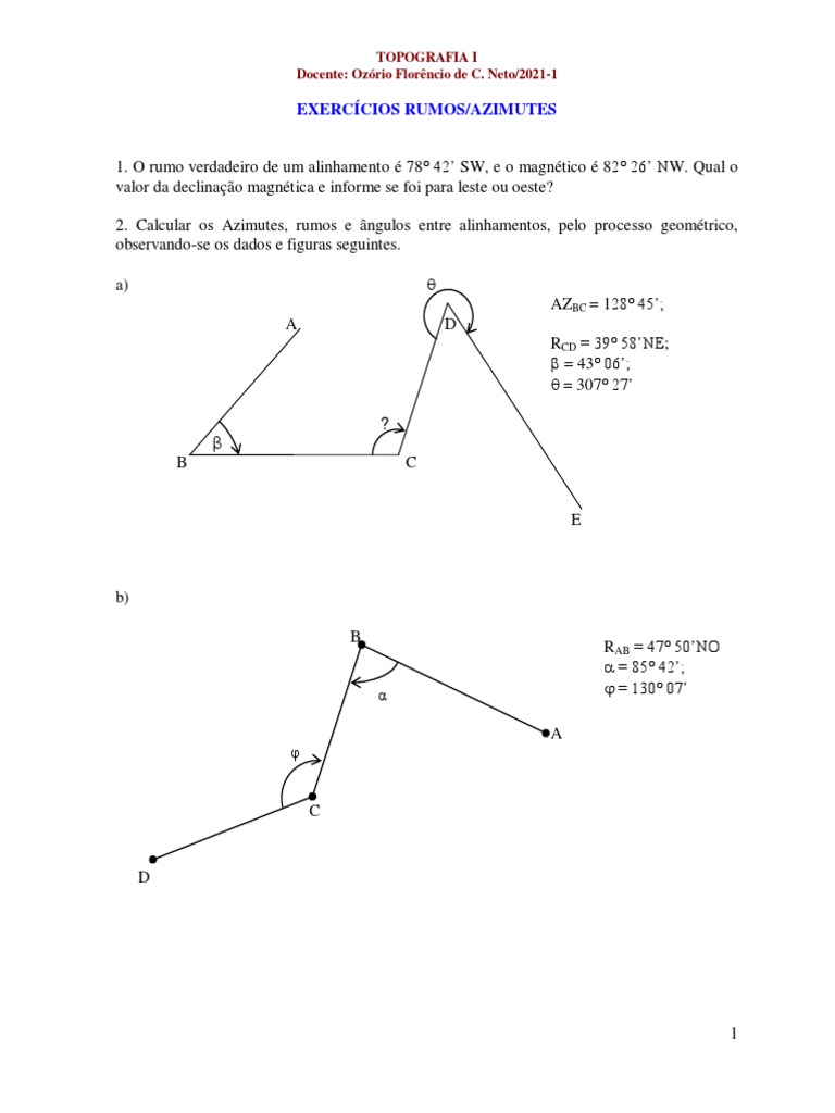 Exercicios Rumos Azimutes 2021 Pdf Navegação Metrologia 7038