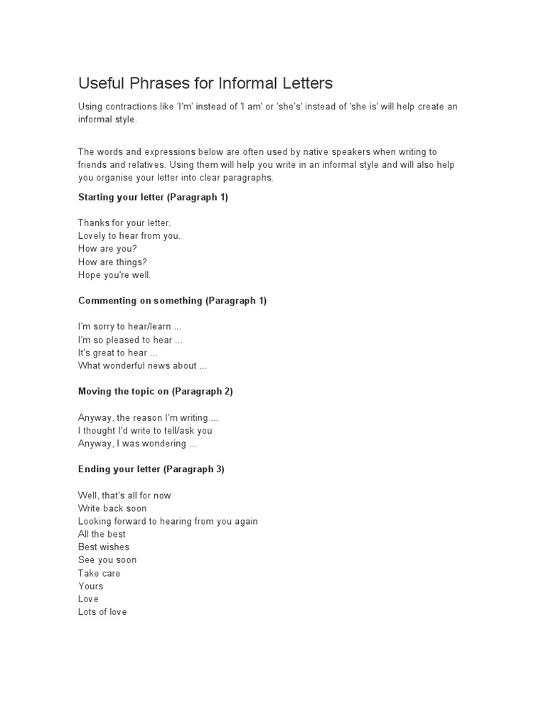 Useful Phrases For Informal Letters | PDF