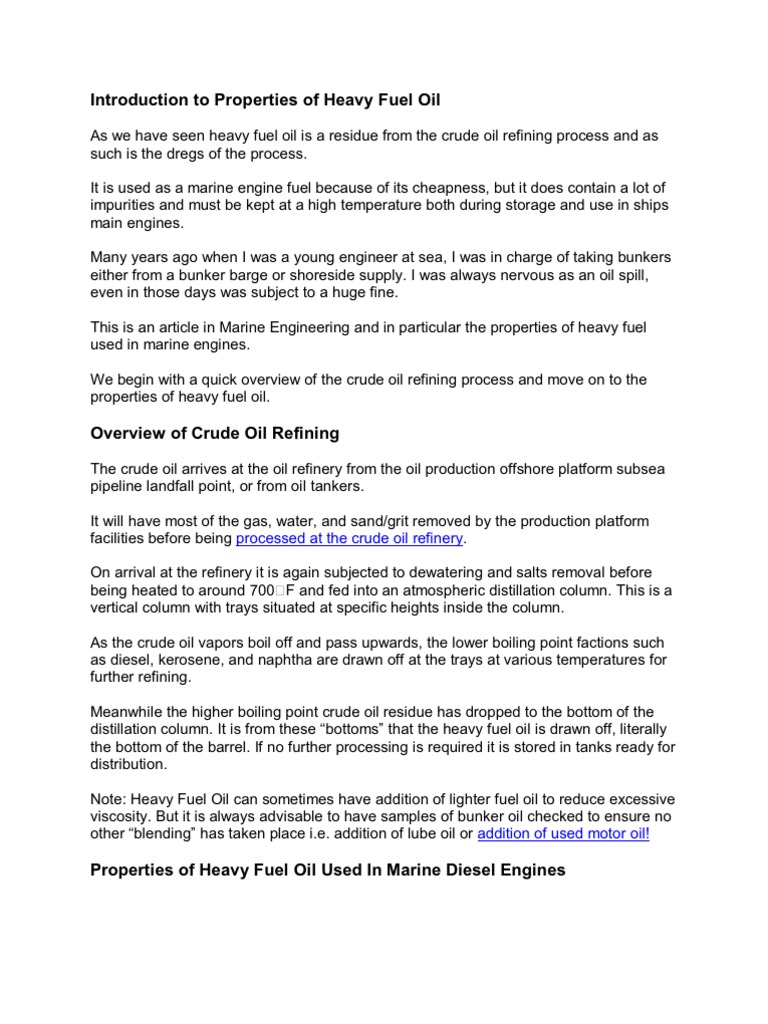 Introduction To Properties of Heavy Fuel Oil | PDF | Fuel Oil | Oil ...