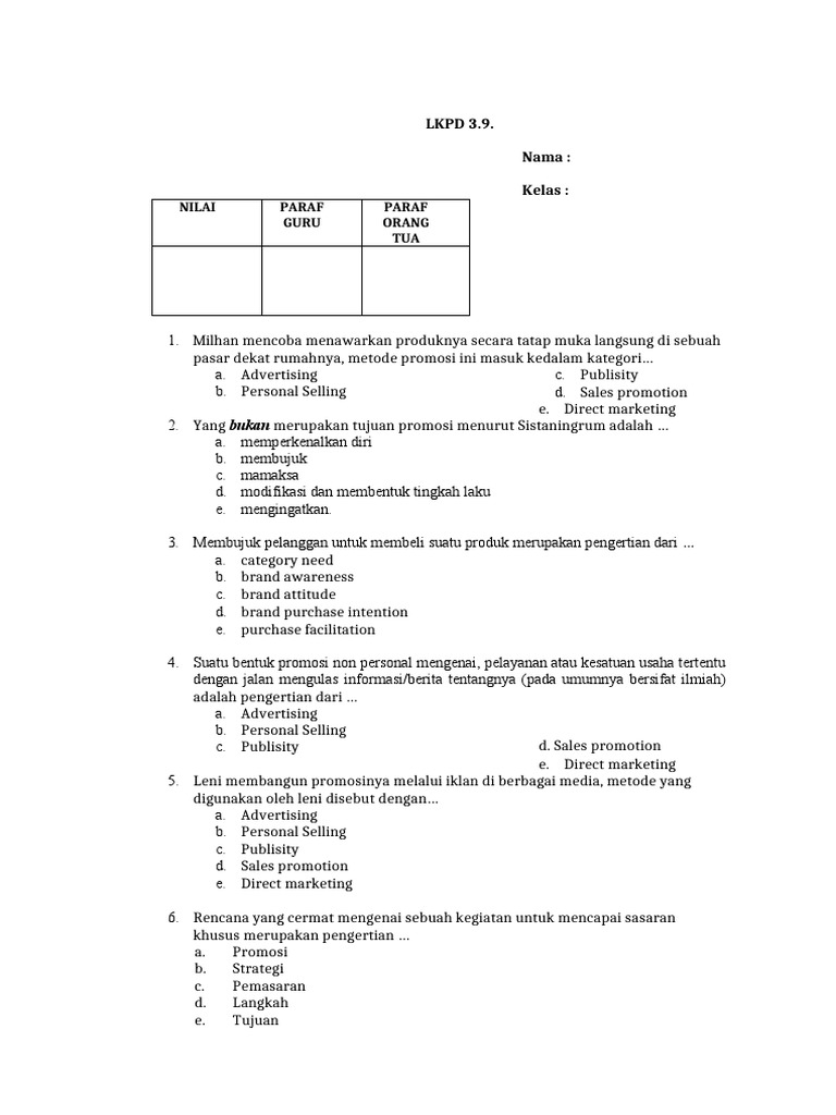 LKPD 3.9 Promosi | PDF | Ilmu Sosial