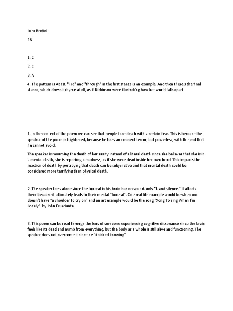 CommonLit Poem - I Felt A Funeral in My Brain | PDF