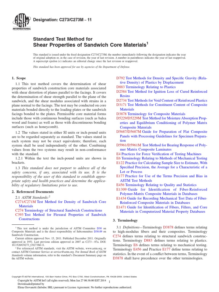 Astm C273 - C273M - 2011 | PDF | Strength Of Materials | Composite Material