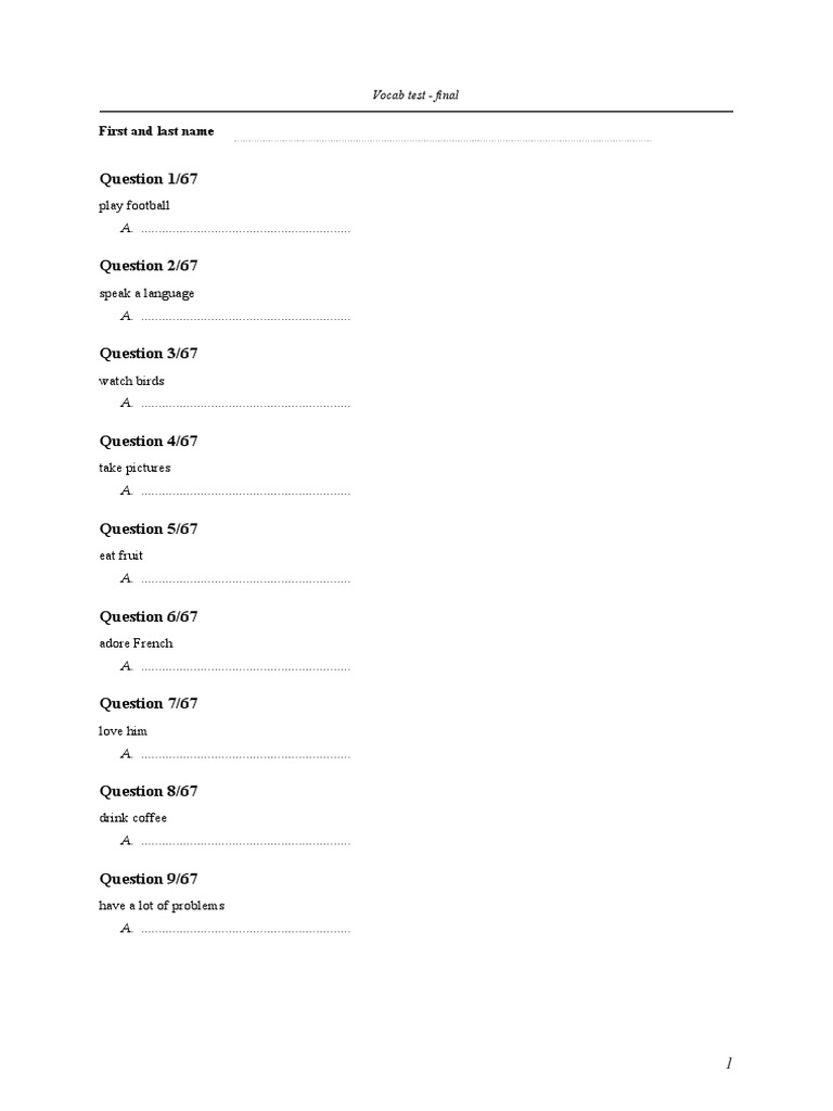 Vocab Test - Final - Questions | PDF