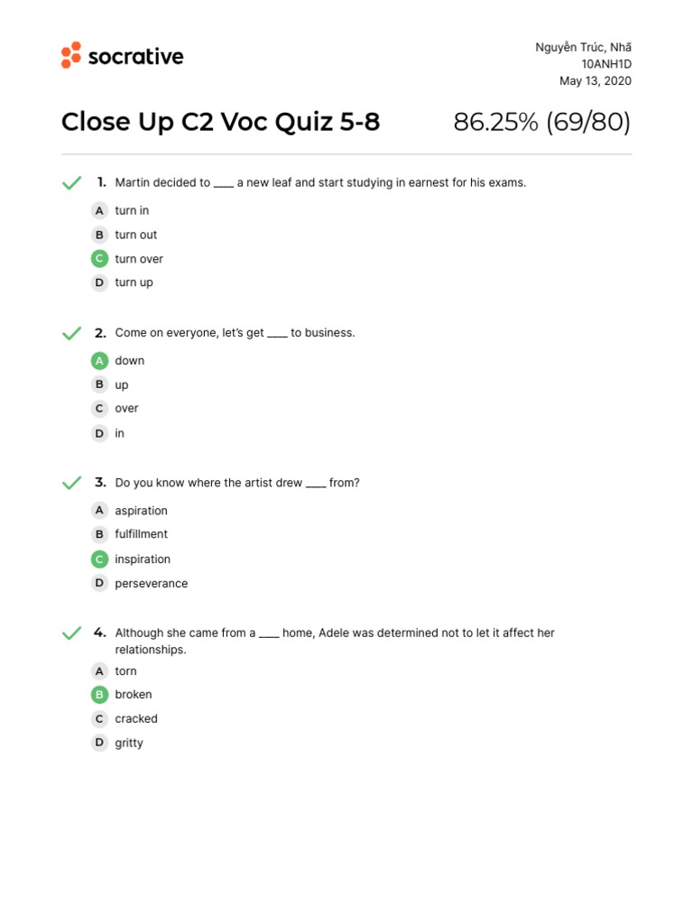 Close Up C2 Voc Quiz 5-8 | PDF | Business